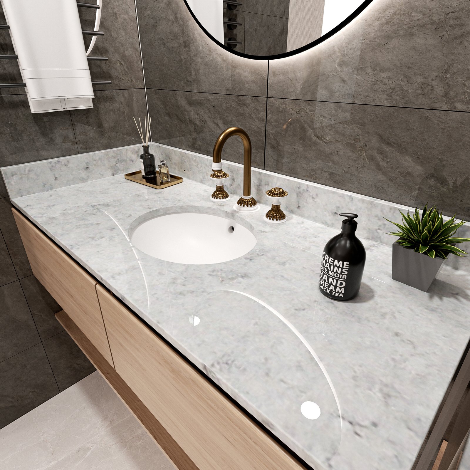 30" KKR Carrara White Solid Surface Bathroom Vanity Countertop with ...
